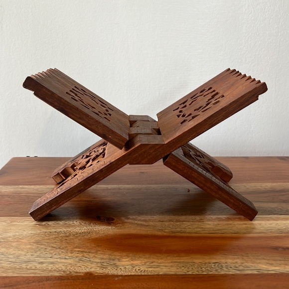Handmade | Accents | Vintage Boho Carved Wood Collapsible Book Display ...